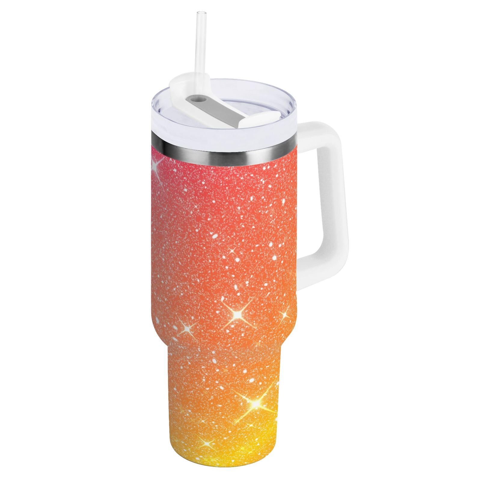 Orange Glitter Insulated Cup with Handle Tumbler Cups Reusable Stainless Steel Tumbler