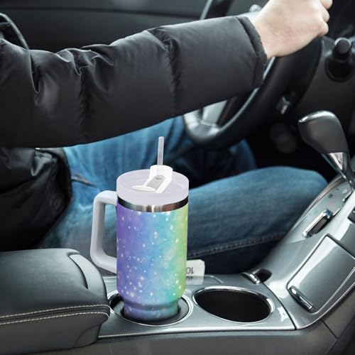 ODAWA Magic Glitter Rainbow Double Wall Tumbler Reusable Insulated Coffee Mug with Lid Insulated Coffee Mug