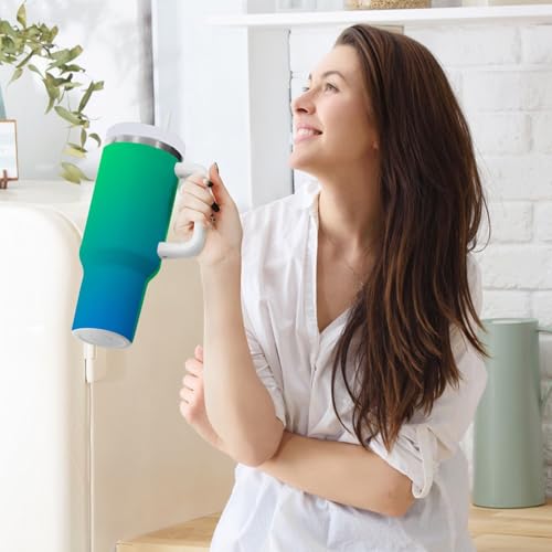 ODAWA Green Blue Gradients Insulated Tumblers 40 Oz Travel Mugs with Handle and Straw Lid