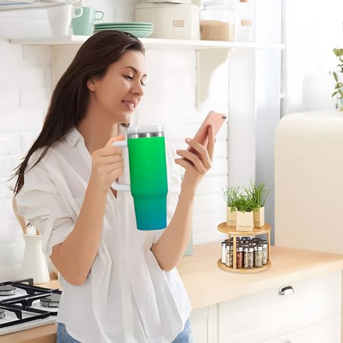 ODAWA Green Blue Gradients Insulated Tumblers 40 Oz Travel Mugs with Handle and Straw Lid