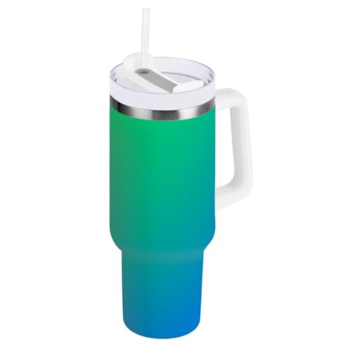 ODAWA Green Blue Gradients Insulated Tumblers 40 Oz Travel Mugs with Handle and Straw Lid