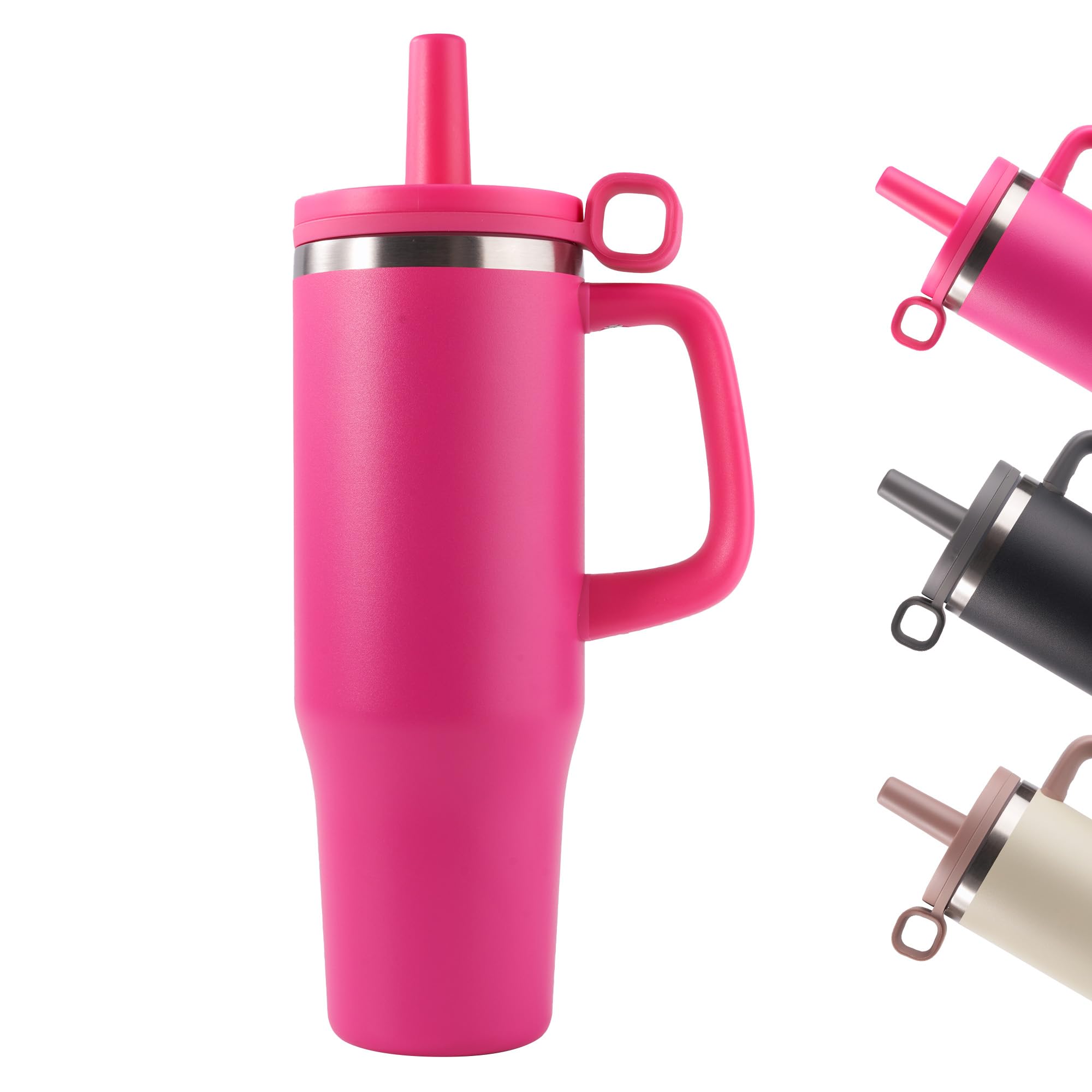40oz Tumbler, Insulated Stainless Steel Water Bottle with Straw, Cover Cap, Leak Proof Travel Tumbler with Handle, BPA-Free, Cupholder Friendly, Gifts for Women & Men, Passion Pink