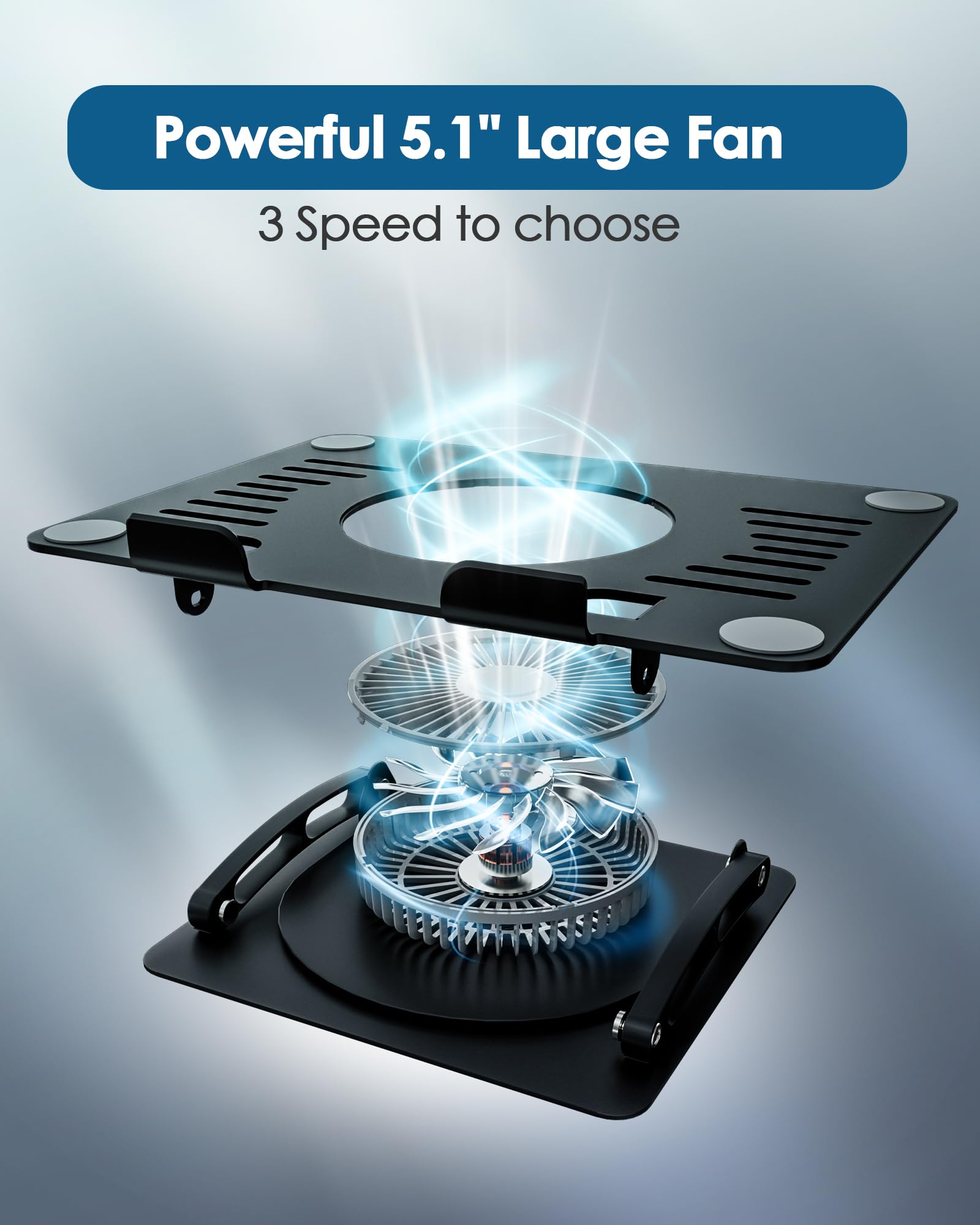 SHUWEI Gaming Laptop Cooling Pad with 360° Rotation Base, Ergonimic Aluminum Laptop Cooling Stand with 3 Speed Fan, Adjustable Height Laptop Cooling Pad for 10-17.3'' Notebook - Black