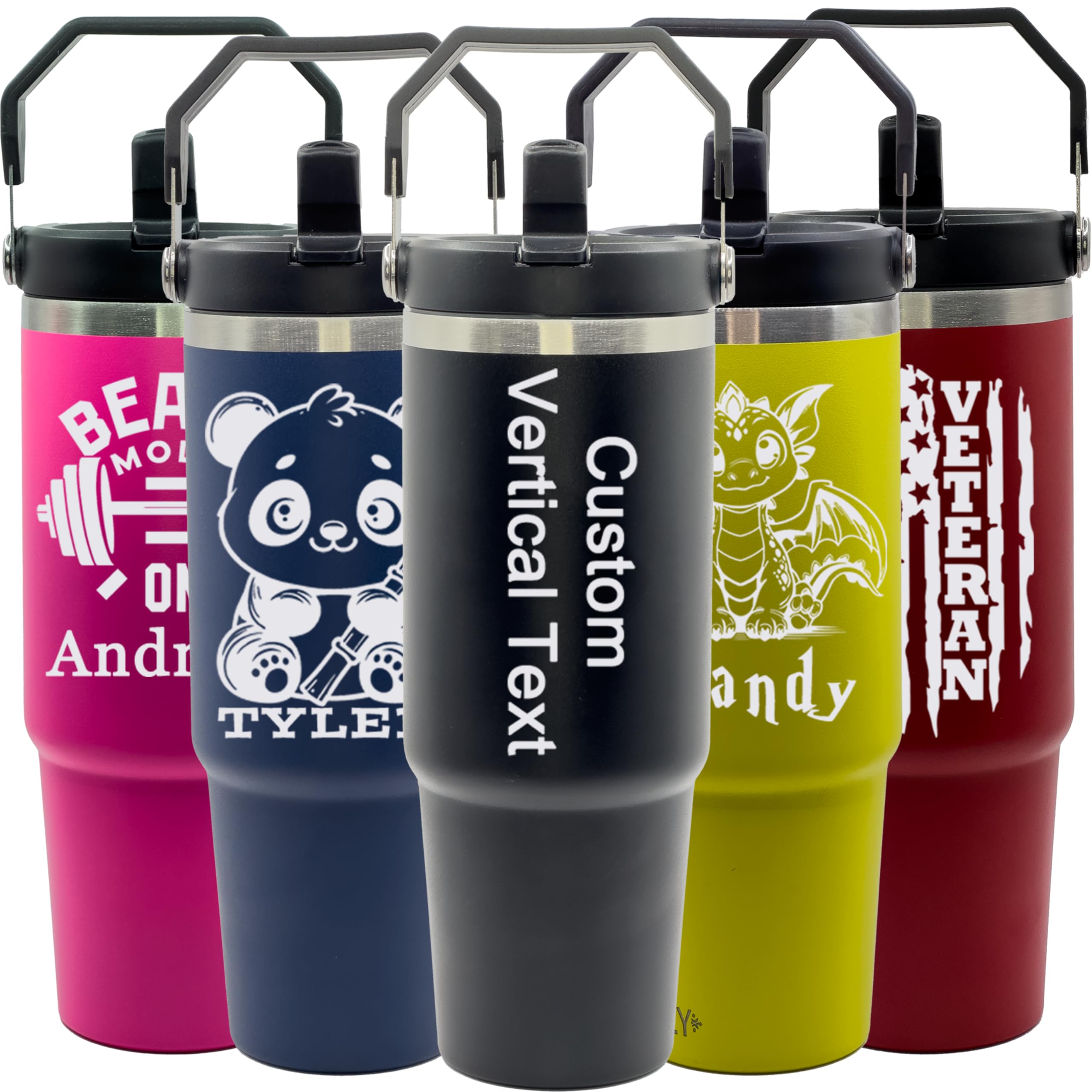 Kozey Personalized 30oz Tumbler, Spout Lid with large handle, Leak Proof, Laser engraved custom tumbler gifts,Tumbler accessories,Back to School,For Gym,School and Travel, K30SL