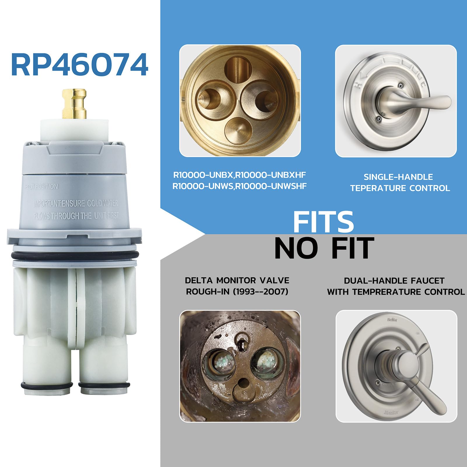 RP46074 Shower Cartridge Compatible with Delta 13/14 Series Single-Handle Faucet - Suitable for Delta Monitor MultiChoice Universal Valves Rough-in (2007-present), Includes RP22734 Bonnet Nut