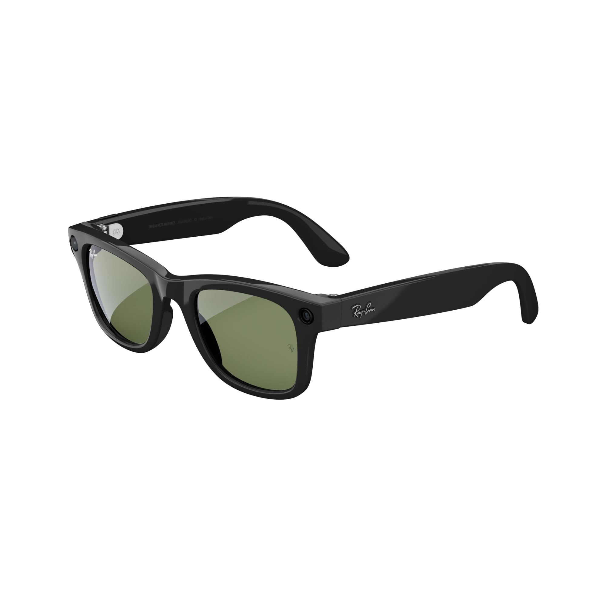Ray-Ban Meta Regular Square Sunglasses, Wayfarer, Shiny Black / G15 Green, Regular (Renewed)