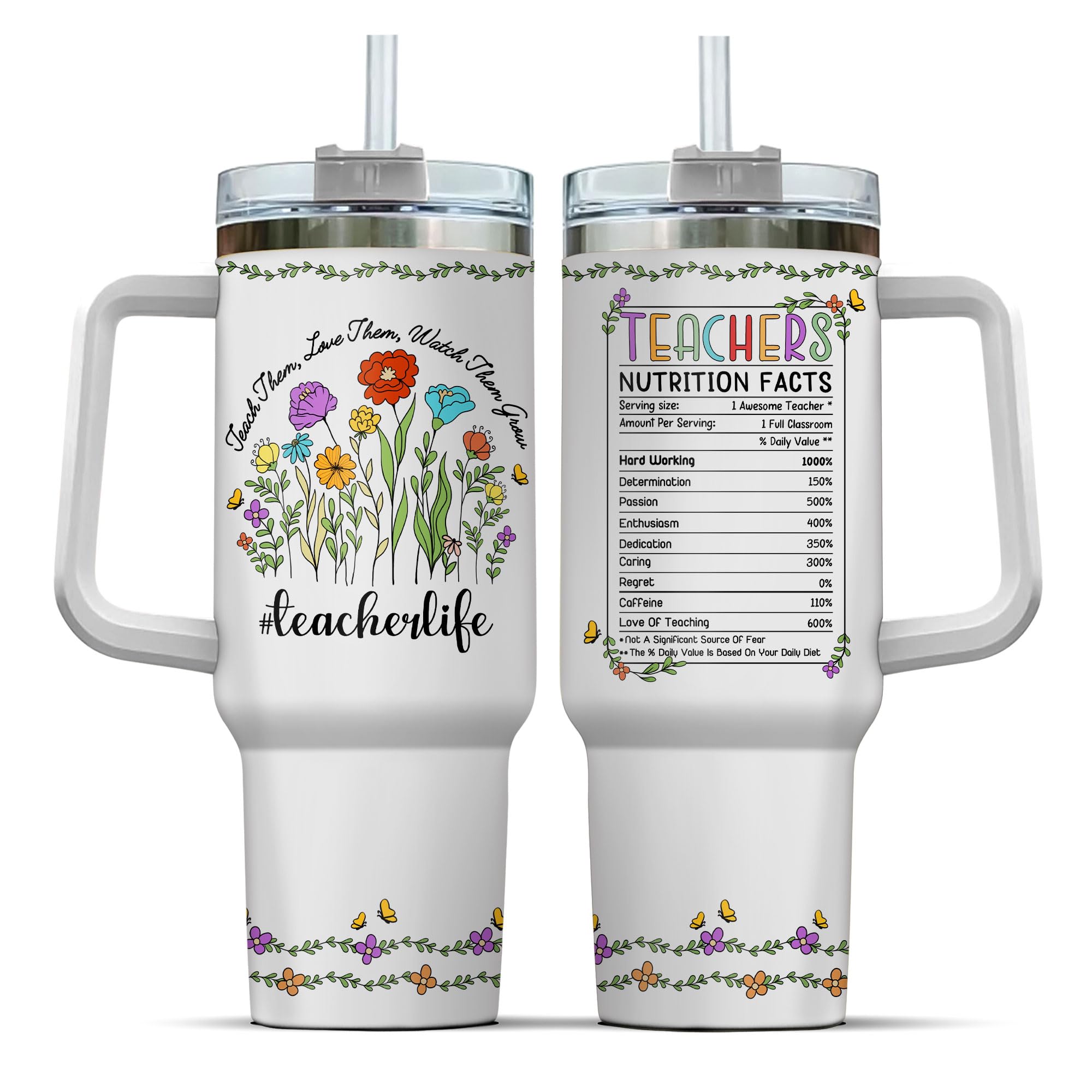 99OWL Music Straws Flower Floral For Teachers Yellow Pack Life Appreciation Butterfly, Tumbler 40 Oz With Handle Lid And Straw, Teacher Gifts, Teacher Wildflower Nutrition Facts