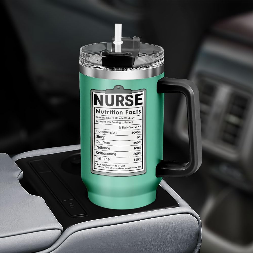 99OWL Cups Blue Light Er Engraved Straws Student Navy School Handle Funny Nursing, Nurse Gifts, Tumbler 40 Oz With Handle Lid And Straw, Nurse Life Shirt Pattern Nutrition Facts