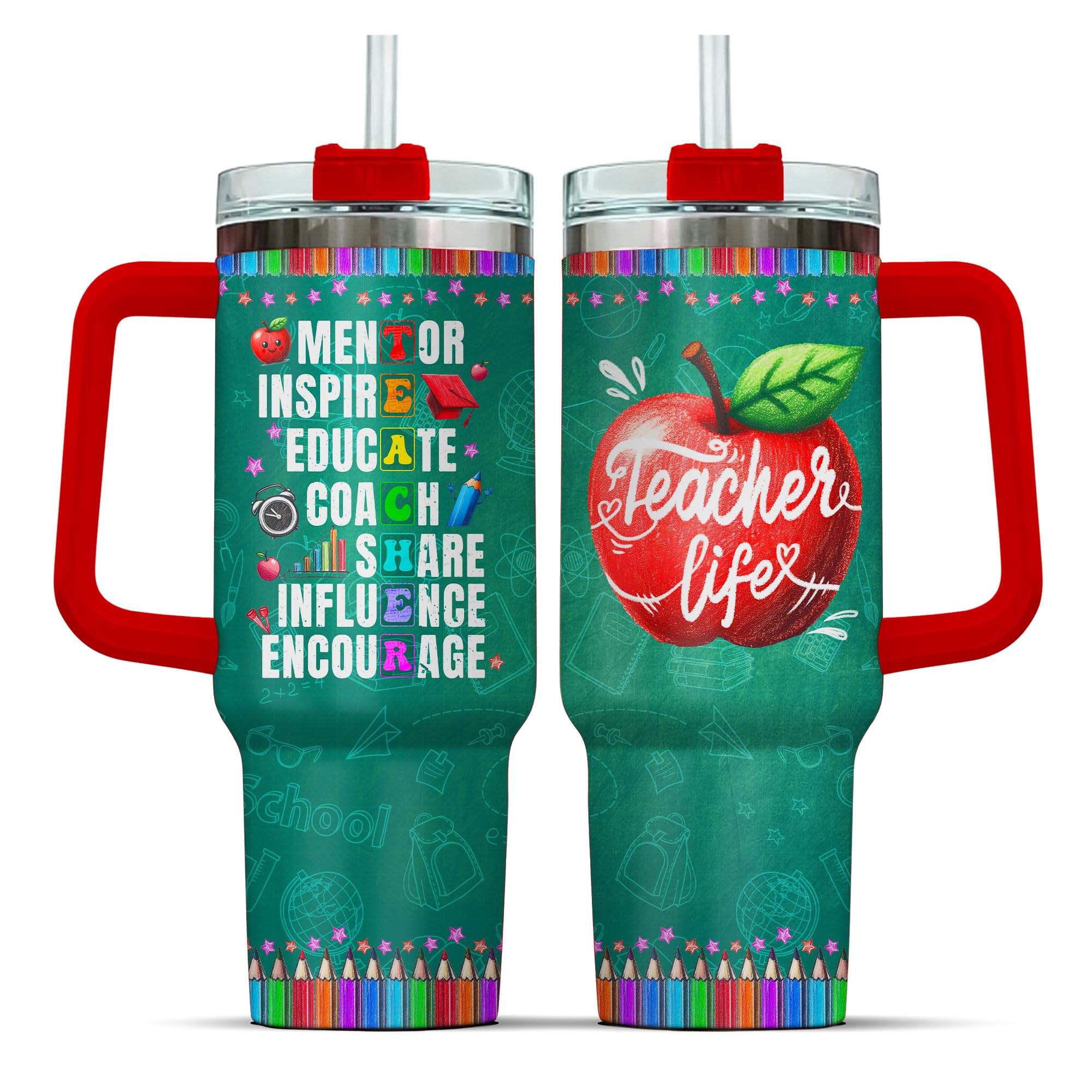 99WHALE Teacher Gifts, Appreciation For Math Teachers Insulated Women Lime Coffee Tumblers Cups Funny Straws Pack, Tumbler 40 Oz With Handle Lid And Straw, Teacher Inspire