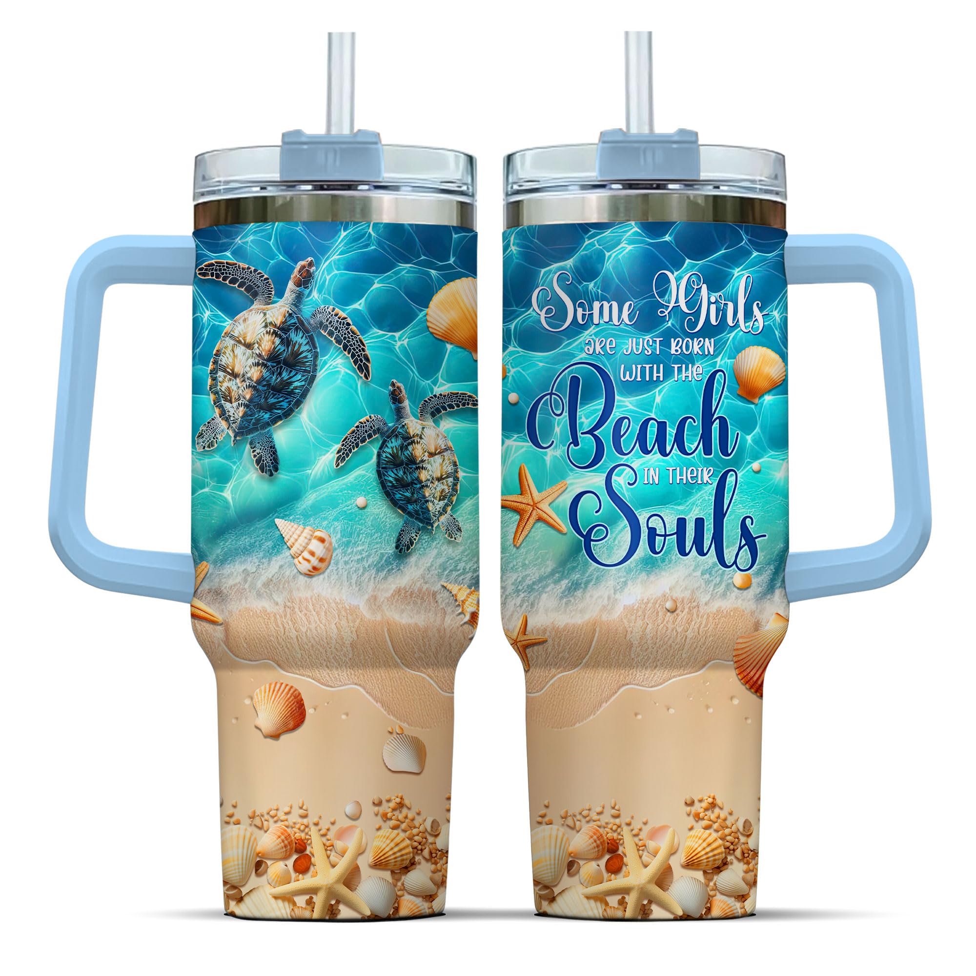 99OWL Tumblers For Blue Royal Women Light Handle Straws Navy Insulated Myrtle Summer, Beach Gifts, Tumbler 40 Oz With Handle Lid And Straw, Beach Soul Sea Turtle