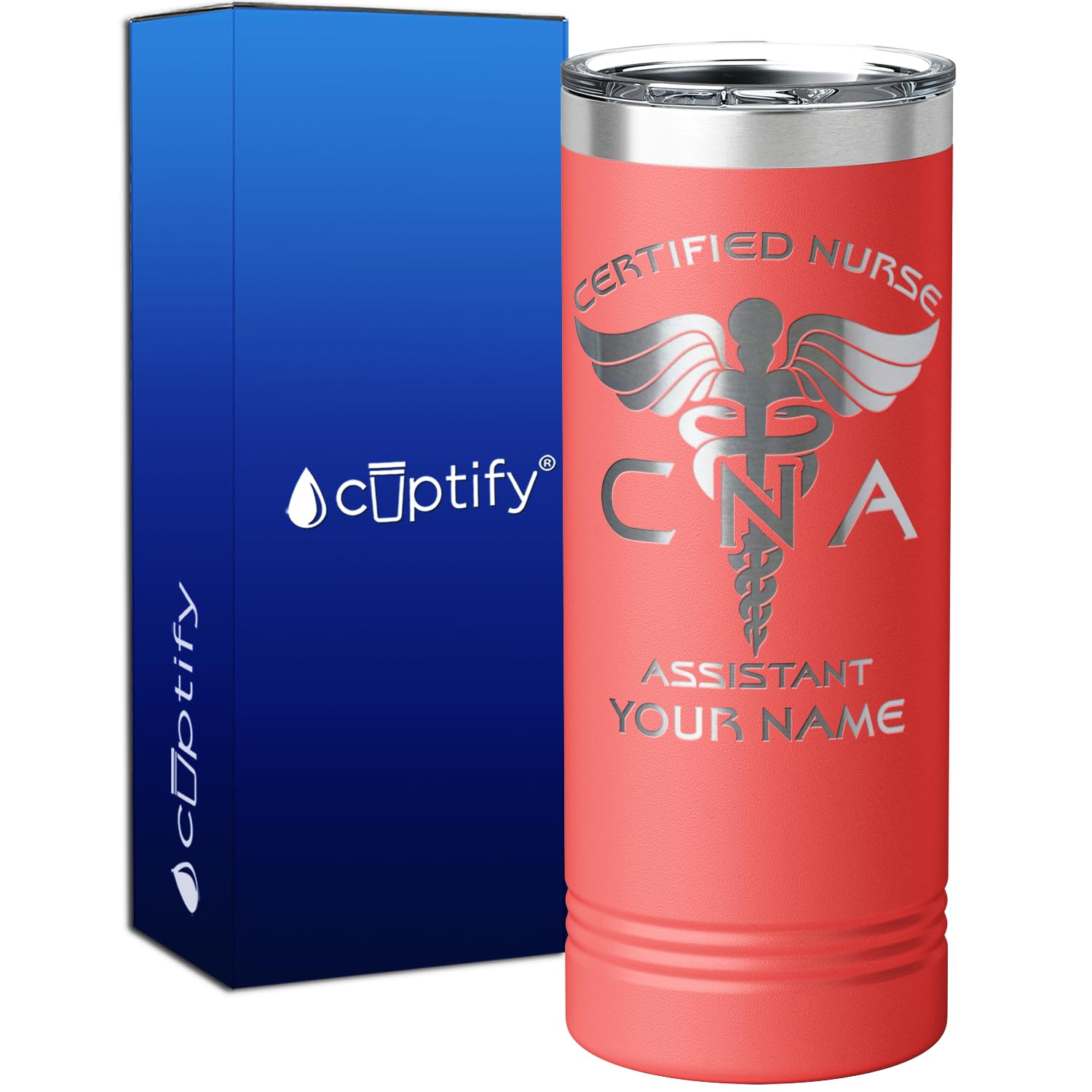 Personalized CNA Certified Nurse Assistant Gift on Guava 22 oz Stainless Steel Skinny Tumbler Custom Engraved Gifts for Men and Women