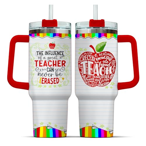 99OWL For Teachers Pencil Tumblers Appreciation Music White Red Steel Insulated Gift Modern Pack, Teacher Gifts, Tumbler 40 Oz With Handle Lid And Straw, Teacher Influence Colorful