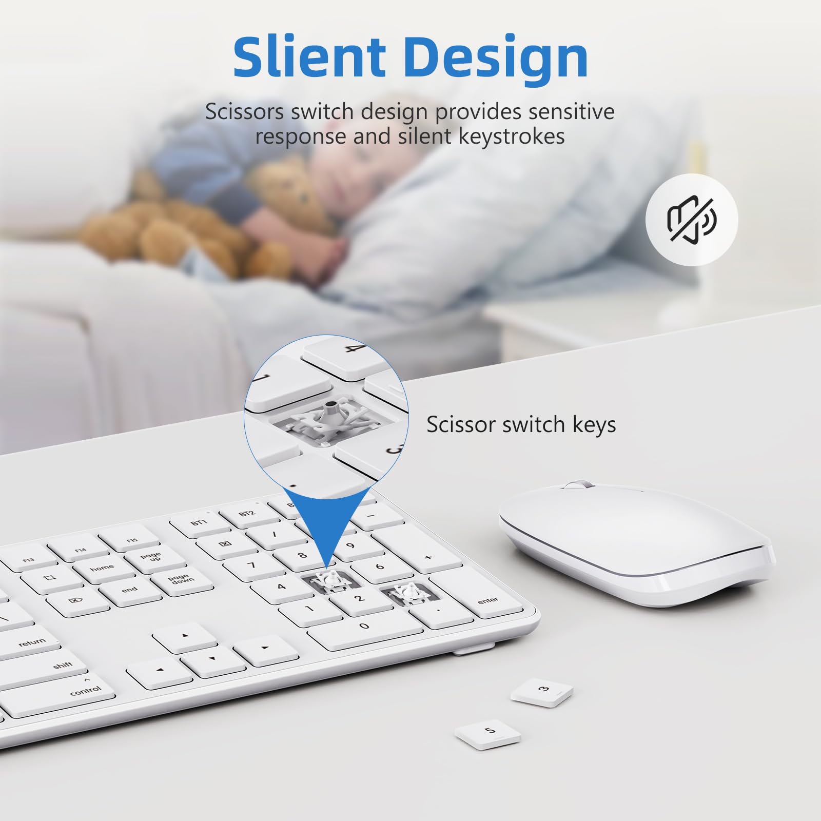 Bluetooth Keyboard and Mouse for Mac,OMOTON Wireless Multi-Device Keyboard with Numeric Keypad, Keyboard and Mouse Combo, for MacBook Pro/Air, iMac, iMac Pro, Mac Mini, Mac Pro (White)