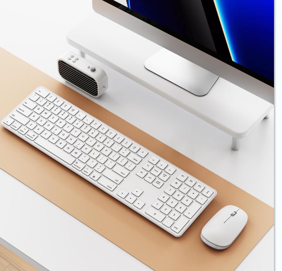 Bluetooth Keyboard and Mouse for Mac,OMOTON Wireless Multi-Device Keyboard with Numeric Keypad, Keyboard and Mouse Combo, for MacBook Pro/Air, iMac, iMac Pro, Mac Mini, Mac Pro (White)