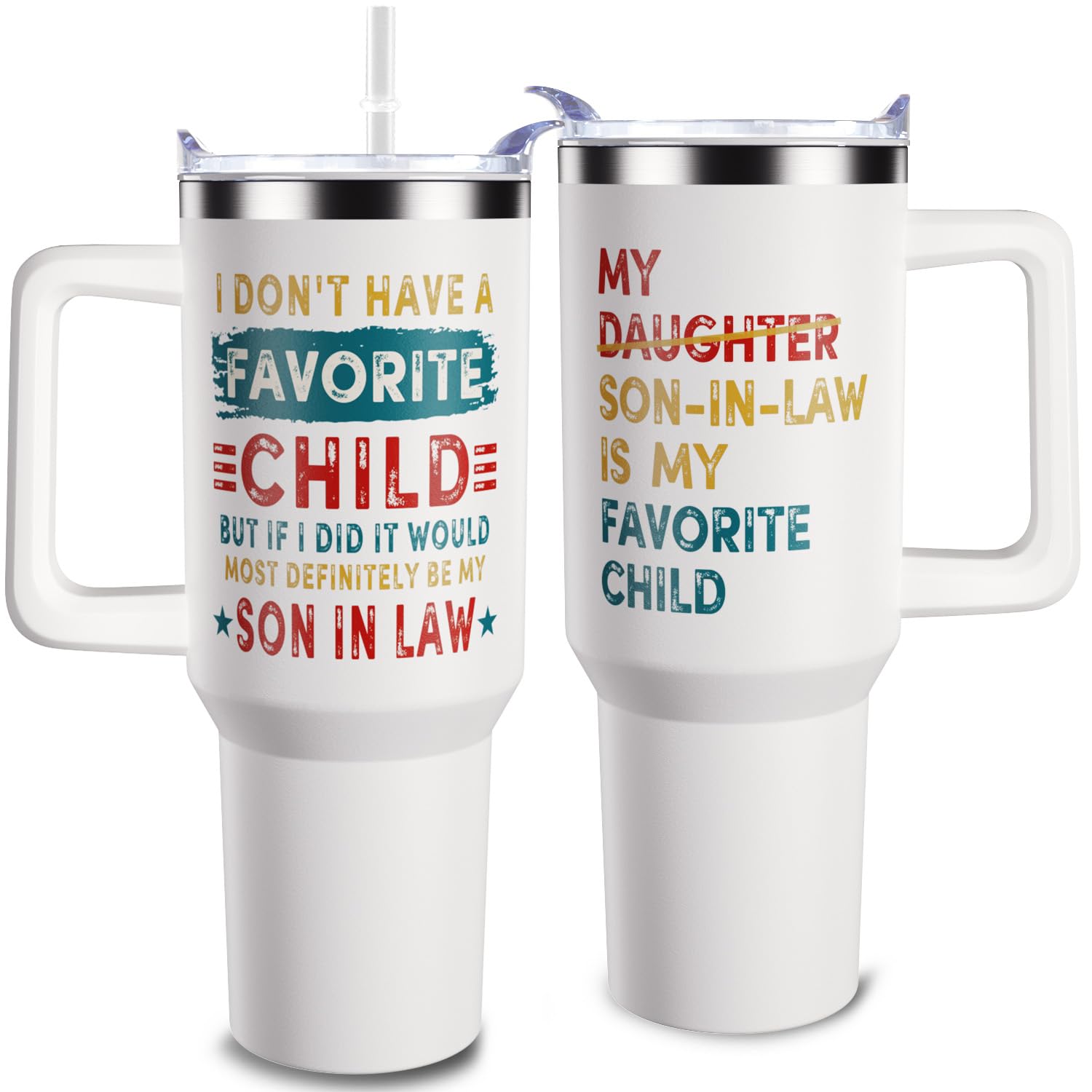 qynspngs Gifts for Mother/Father In Law from Son In Law Funny Mother's/Father's Day Gifts for Mom Christmas Gift for Dad,40 oz Mom/Dad Tumbler with Handle Brithday Gift