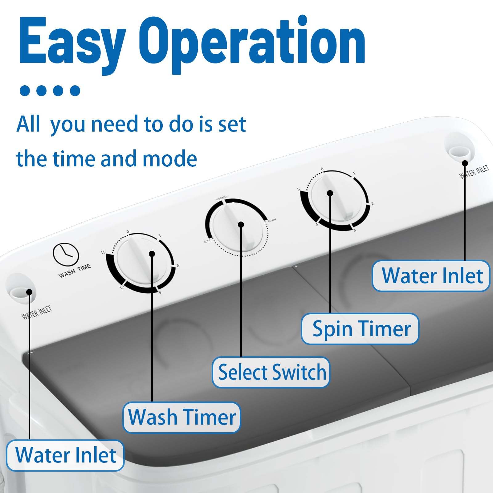 Erivess Portable Twin Tub 18lbs Washing Machine with Drying Rack and 10 Hangers, 11lbs Washer Mini Compact Laundry Machine with 7lbs Spinner, Semi-automatic Washer Combo for Dorms, Apartment