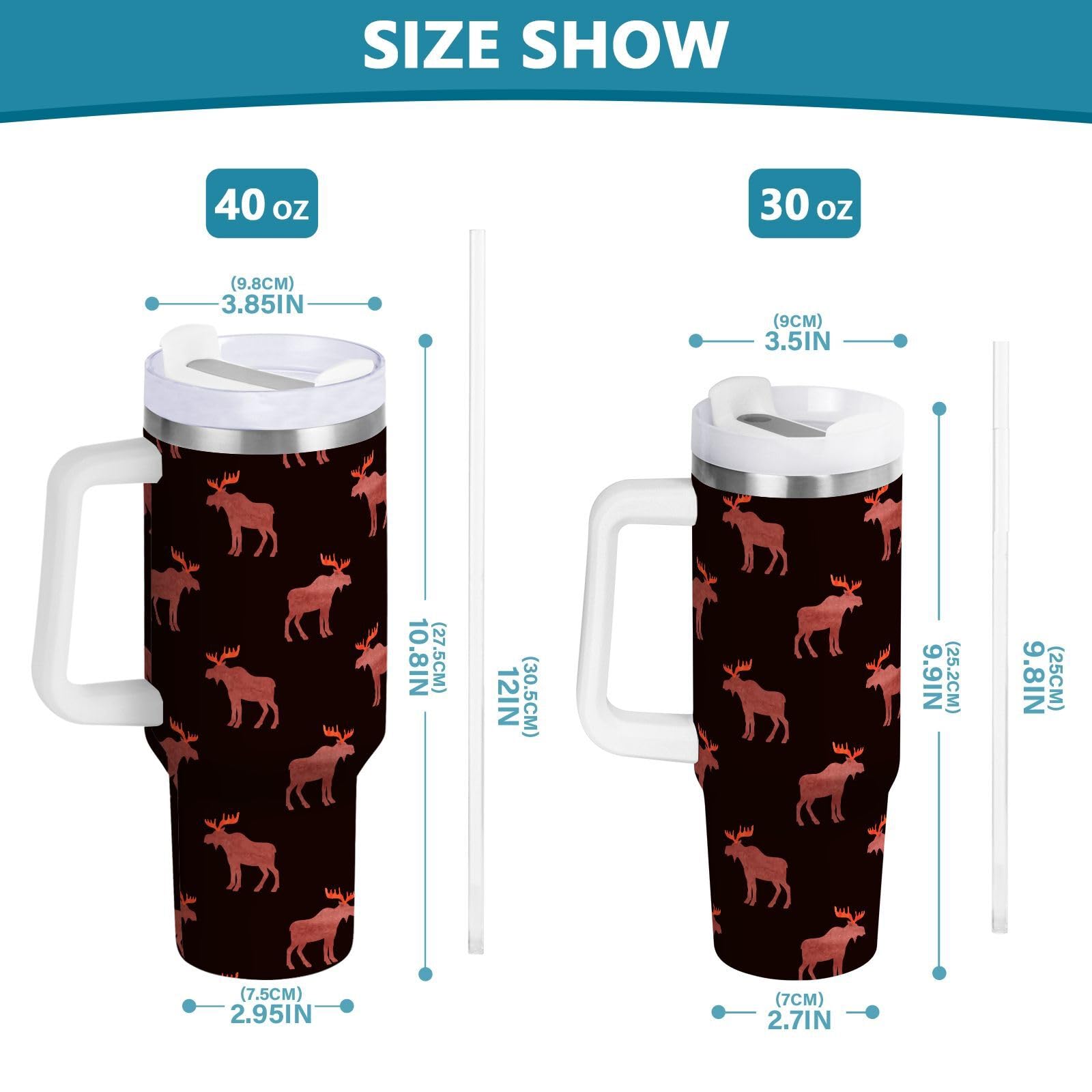 ZZXXB Red Moose Insulated Stainless Steel Water Bottle with Handle and Straw Lid Double Walled Travel Mug 40 oz