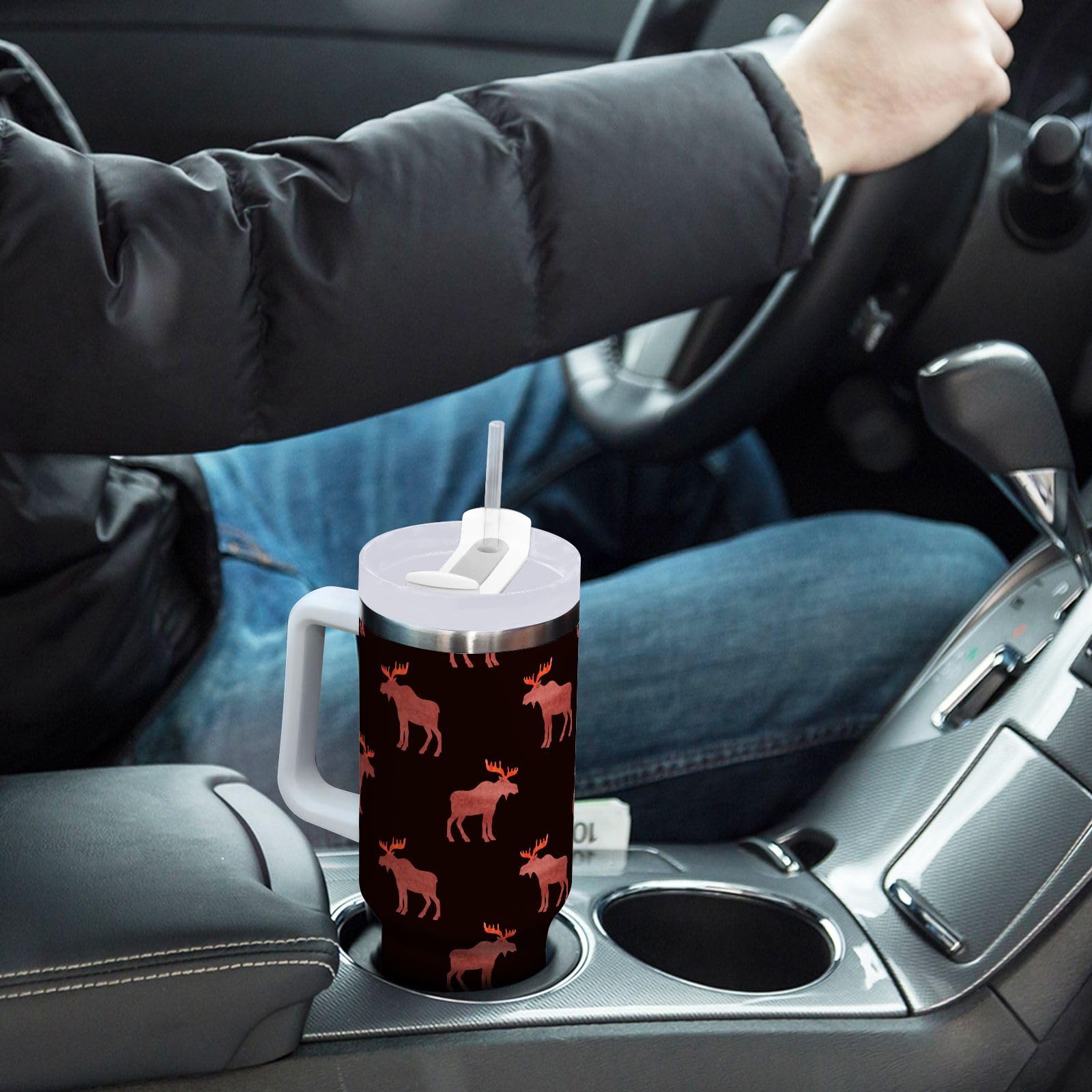 ZZXXB Red Moose Insulated Stainless Steel Water Bottle with Handle and Straw Lid Double Walled Travel Mug 40 oz
