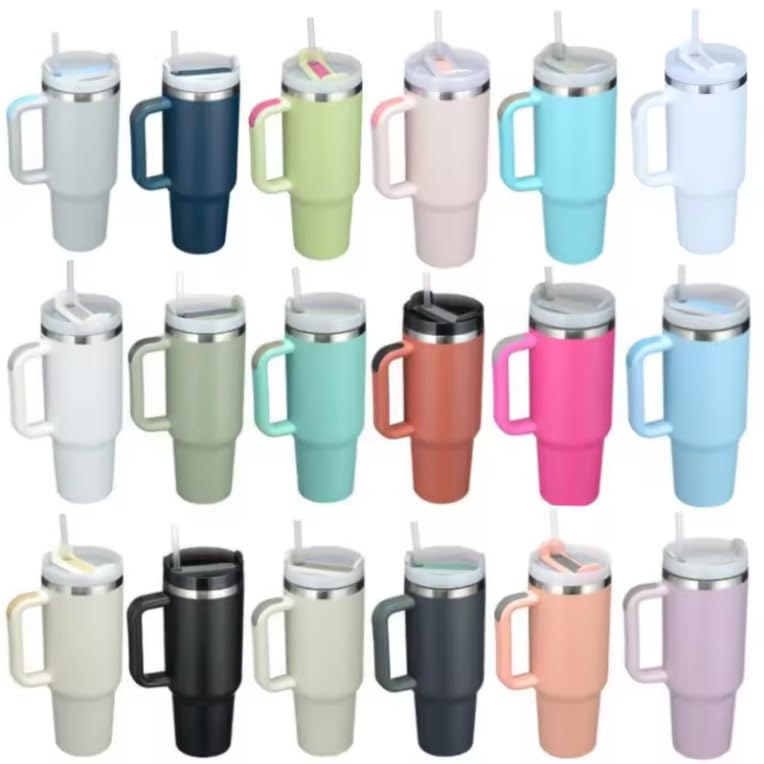 [SKY BLUE] 40 oz Stainless Steel Tumbler with Handle & Straw – Insulated Travel Mug for Hot & Cold Drinks, Leak-Proof, Sweat-Free, Fits Car Cup Holder – Durable, BPA-Free, Reusable