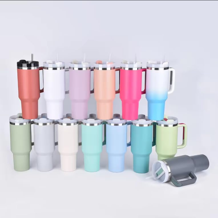 [SKY BLUE] 40 oz Stainless Steel Tumbler with Handle & Straw – Insulated Travel Mug for Hot & Cold Drinks, Leak-Proof, Sweat-Free, Fits Car Cup Holder – Durable, BPA-Free, Reusable