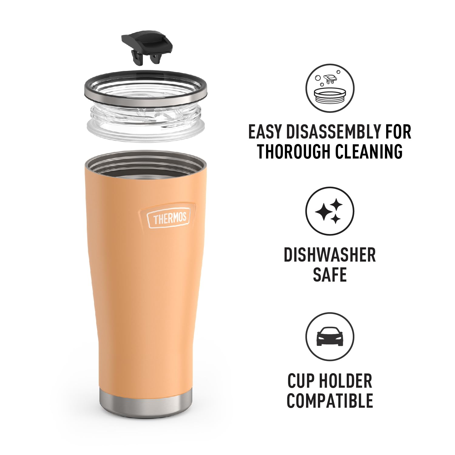 THERMOS ICON SERIES, Stainless Steel Cold Tumbler with Slide Lock, 24 Ounce, Melon