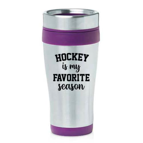 16oz Insulated Stainless Steel Travel Mug Coffee Mug Tumbler Hockey Is My Favorite Season, Hockey Gift, Hockey Mom (Purple)