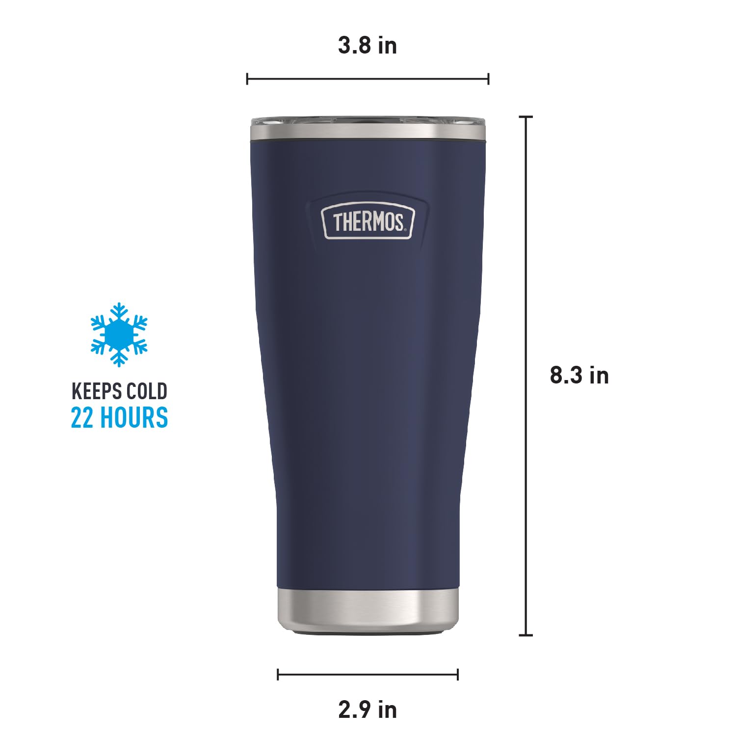 THERMOS ICON SERIES Stainless Steel Cold Tumbler with Slide Lock, 24 Ounce, Mystical Navy