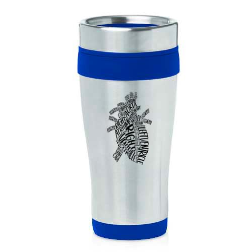 16oz Insulated Stainless Steel Travel Mug Coffee Mug Tumbler Heart Anatomy Anatomical Heart Cardiology Cardiologist Gift Medical Student (Blue)