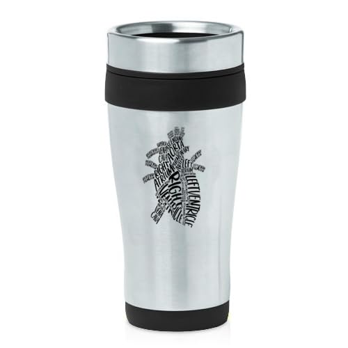 16oz Insulated Stainless Steel Travel Mug Coffee Mug Tumbler Heart Anatomy Anatomical Heart Cardiology Cardiologist Gift Medical Student (Black)