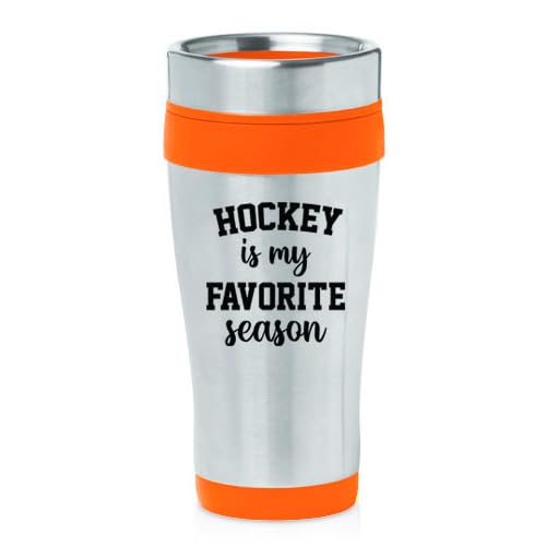 16oz Insulated Stainless Steel Travel Mug Coffee Mug Tumbler Hockey Is My Favorite Season, Hockey Gift, Hockey Mom (Orange)