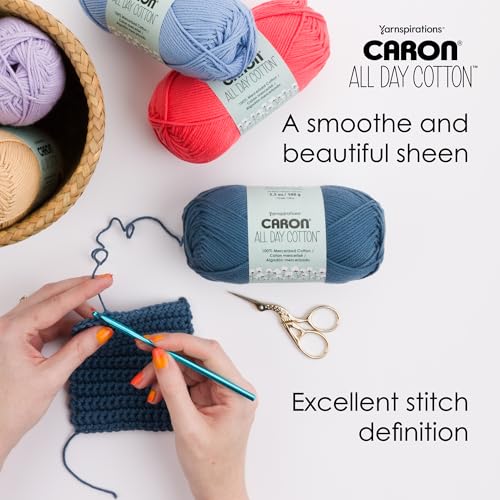 Caron All Day Cotton - 3 Pack of 173 Yards/3.52 oz Eyes Blue 100% Mercerized Cotton Yarn