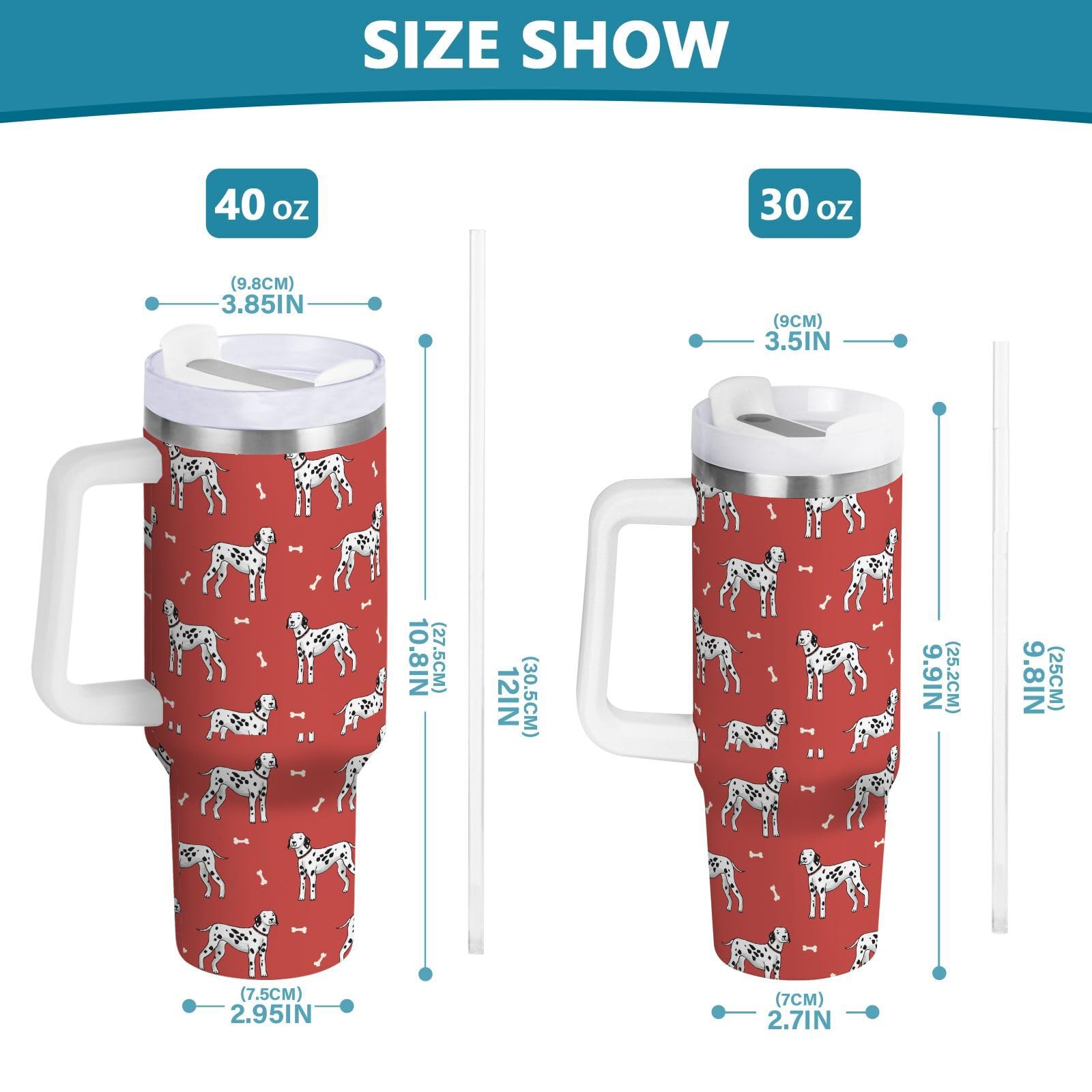 ZZXXB Dalmatian Bone Insulated Stainless Steel Water Bottle with Handle and Straw Lid Double Walled Travel Mug 30 oz