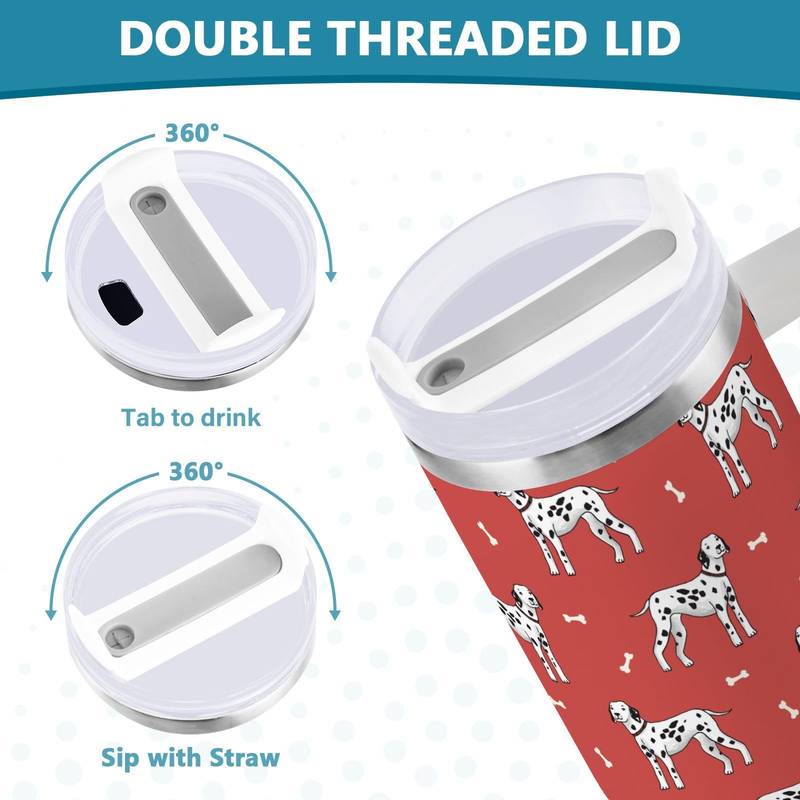 ZZXXB Dalmatian Bone Insulated Stainless Steel Water Bottle with Handle and Straw Lid Double Walled Travel Mug 30 oz