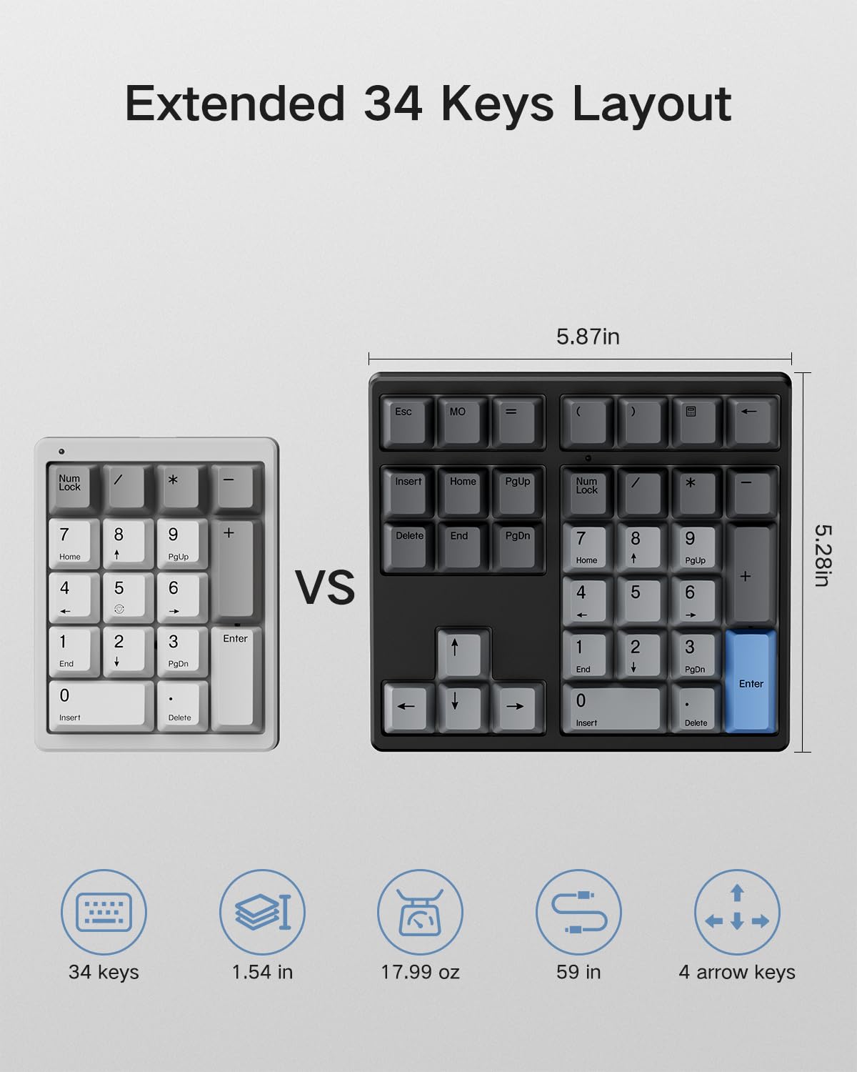 Kisnt Custom Mechanical Number Pad, QMK/VIA Programmable Wired Numpad, 34 Key Hot Swappable USB Numeric Keypad with PBT Keycaps RGB Backlit Number Pad for Laptop, MacBook,PC Desktop