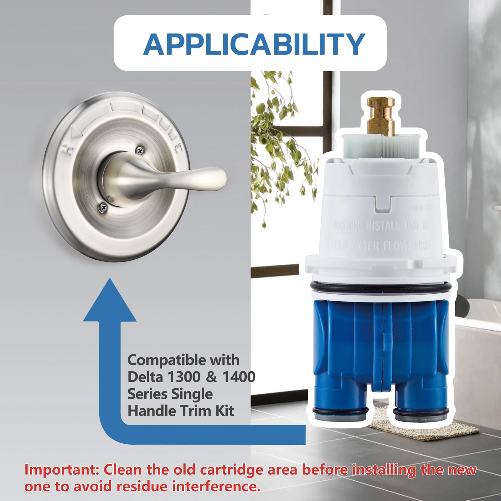 RP19804 Shower Cartridge Compatible with Delta 1300/1400 Series Single-Handle Shower Faucet, Suitable for Delta Select Monitor Valve body(1993-2007), Includes RP22734 Bonnet Nut
