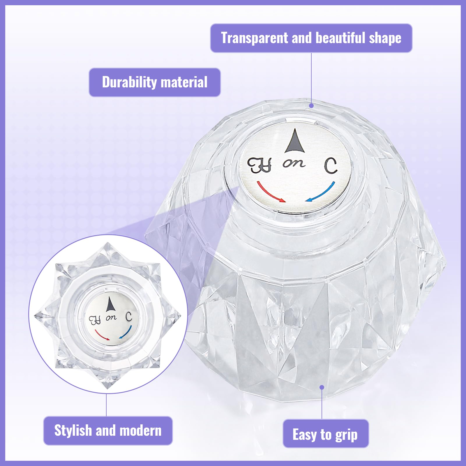 Handle Replacement for RP41661, Knob Compatible with Delta and Peerless Single Handle Bathtub Faucets, Clear Acrylic Diamond Shape Shower Kit