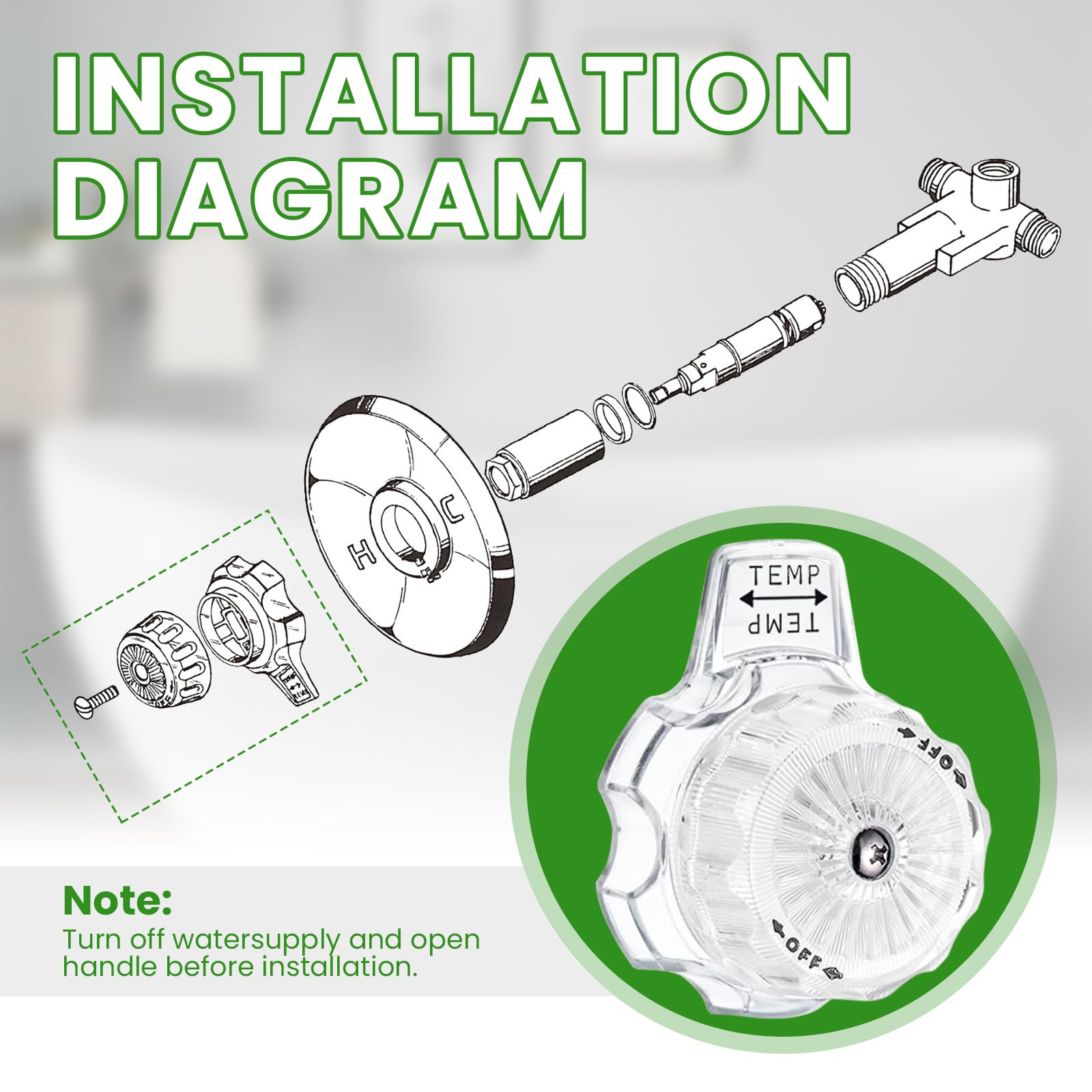 hansengroyi MXT11 Shower Temp Valve Handle, Temperature and Volume Knob Compatible with Mixet MXT11 Shower Handle Replacement, Bathroom Hot Cold Handles Part