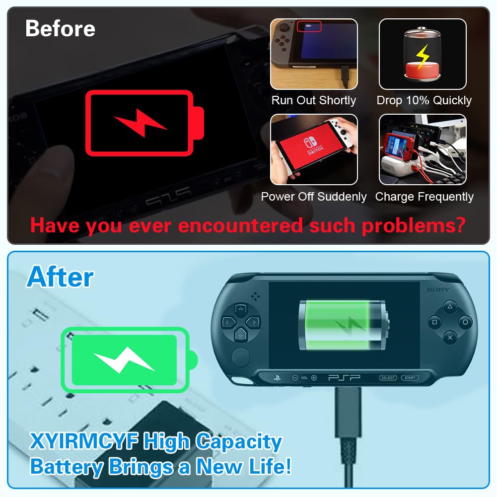 XYIRMCYF 2PCS PSP 1000 Battery (2024 New Upgrade), 6500mAh New 0 Cycle High Capacity Battery for Sony PSP 1000 PSP-110 PSP-280 Console
