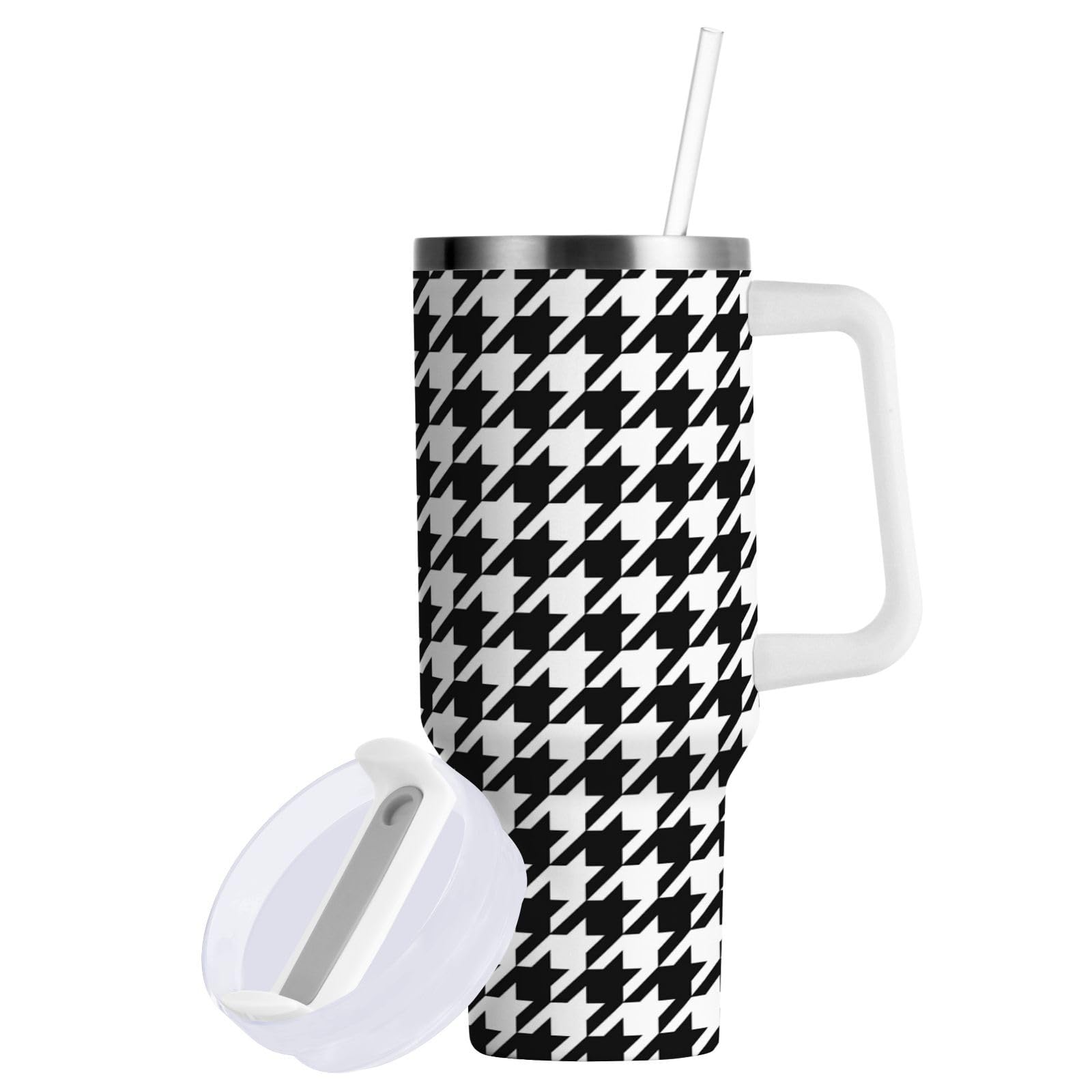 susiyo 40 oz Tumbler with Handle, Houndstooth Insulated Water Bottle Stainless Steel Reusable Iced Coffee Cup Fit in Car Holder, BPA Free, Leak Proof,Keeps Cold or Hot