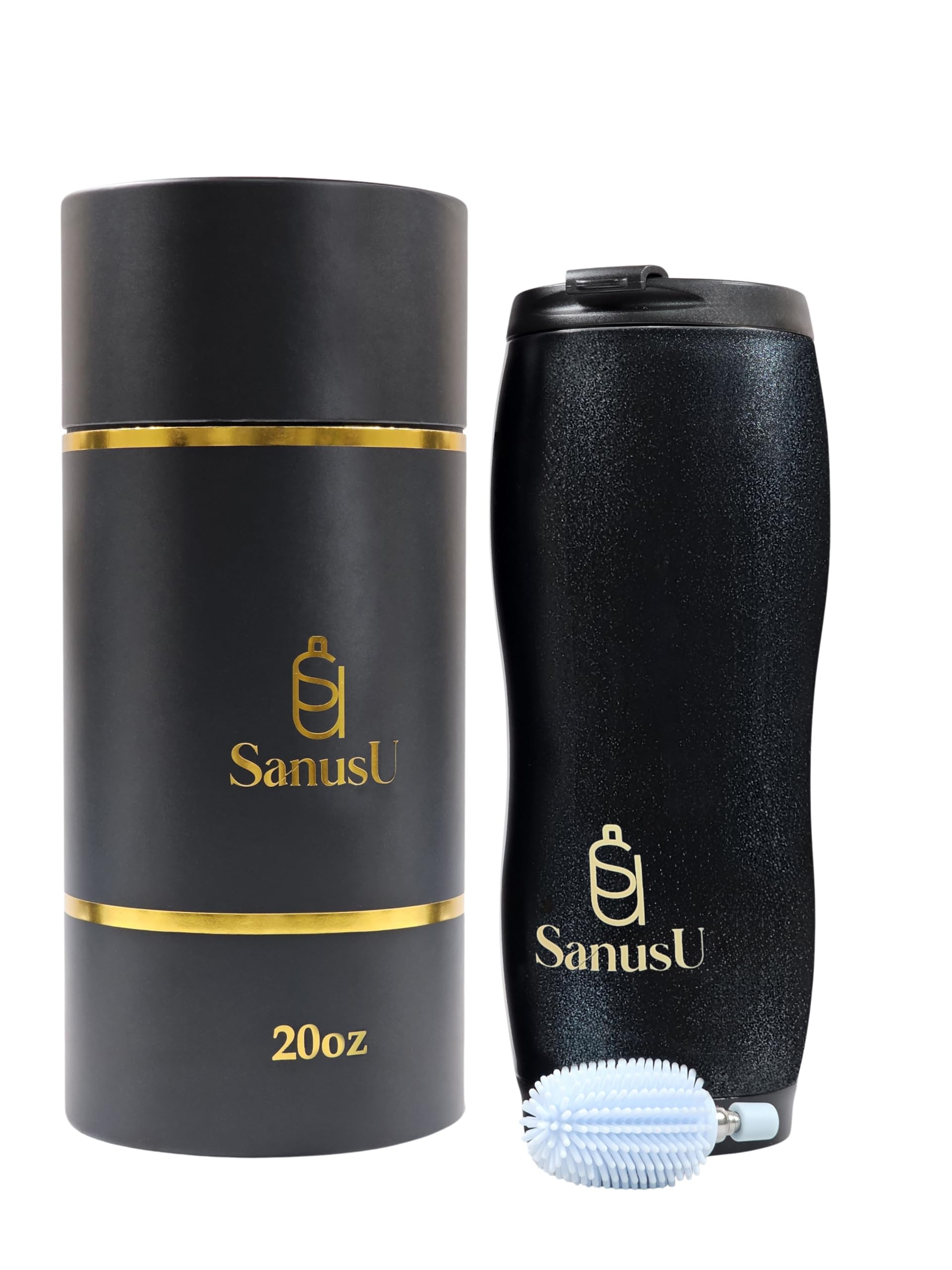 Stainless Steel Insulated Tumbler 20oz - Leak Proof, Double Wall Vacuum Insulation, Built-in Cleaning Tools, Durable, Corrosion-Proof (Black)