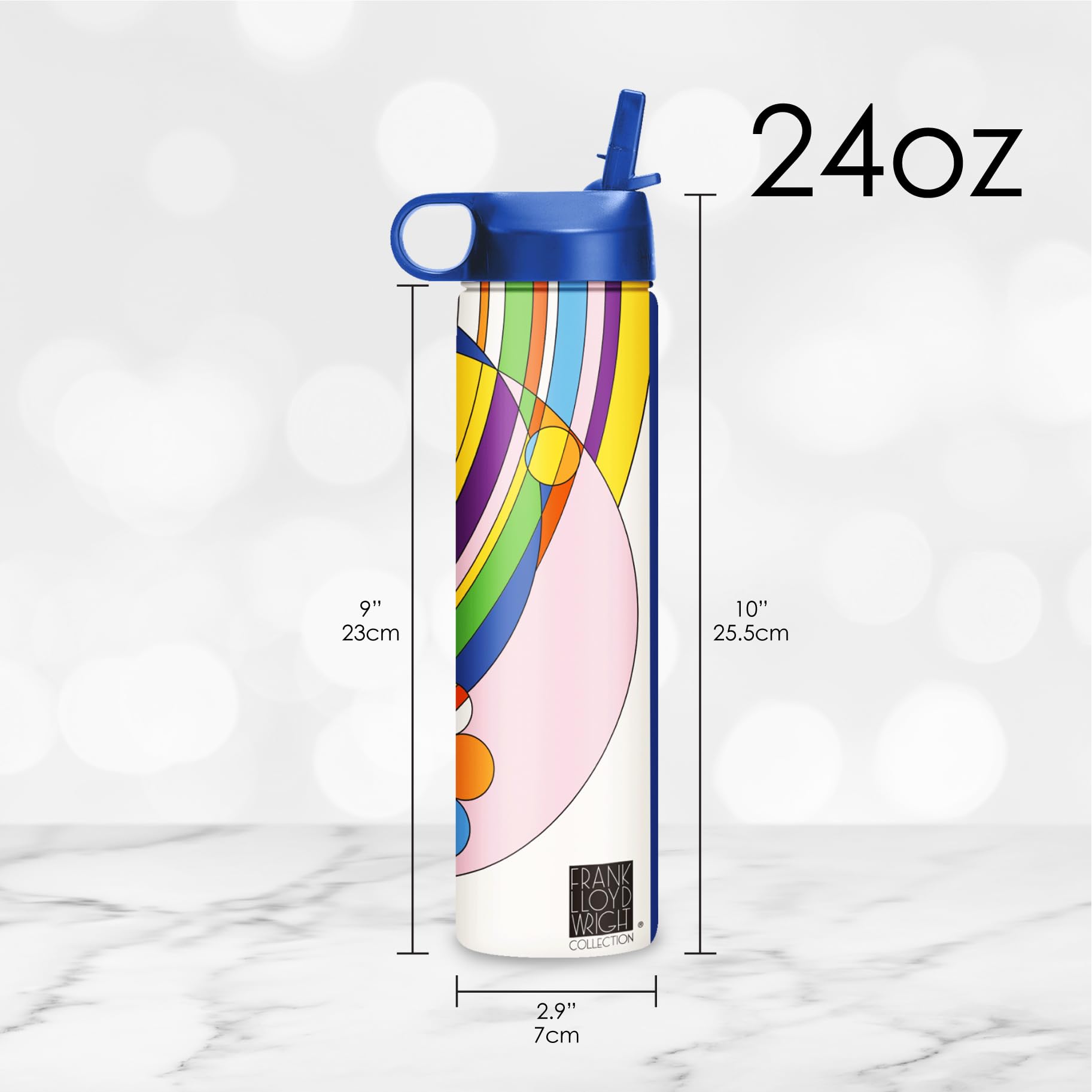 RainCaper 18/8 Stainless Steel Insulated Water Tumbler with Straw | 24oz, BPA-Free, Double Wall for Hot & Cold | Travel-Friendly, Cup Holder Ready (Frank Lloyd Wright March Balloons)