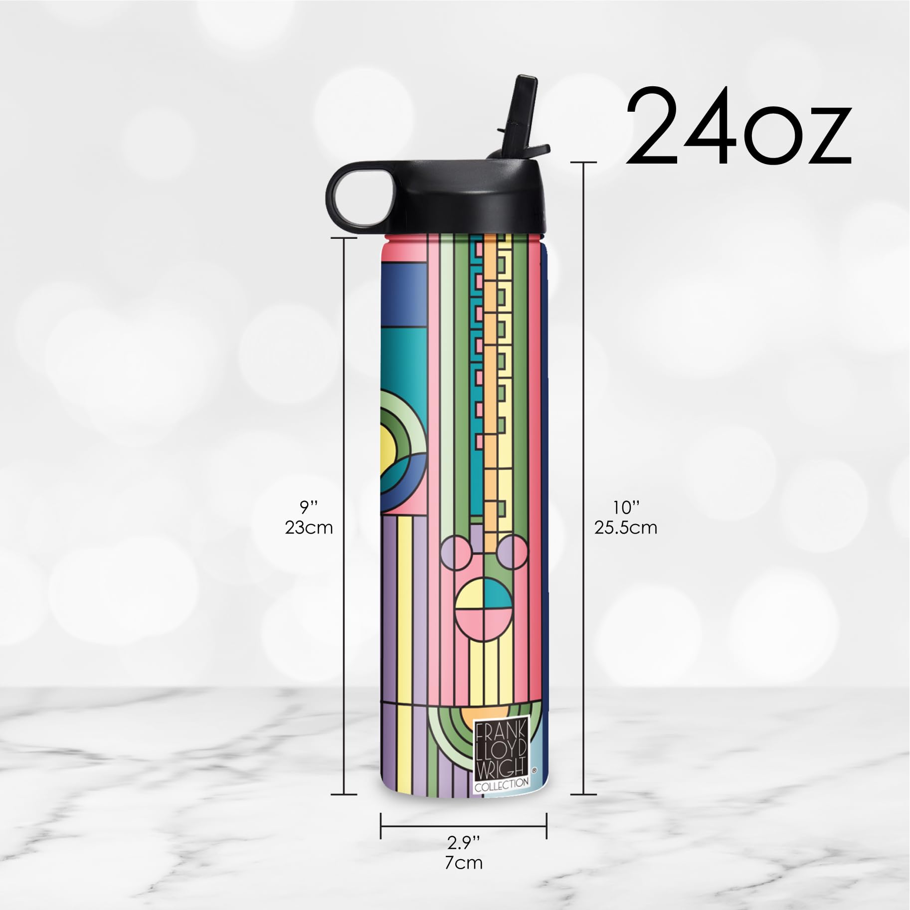 RainCaper 18/8 Stainless Steel Insulated Water Tumbler with Straw | 24oz, BPA-Free, Double Wall for Hot & Cold | Travel-Friendly, Cup Holder Ready (Frank Lloyd Wright Saguaro Forms)