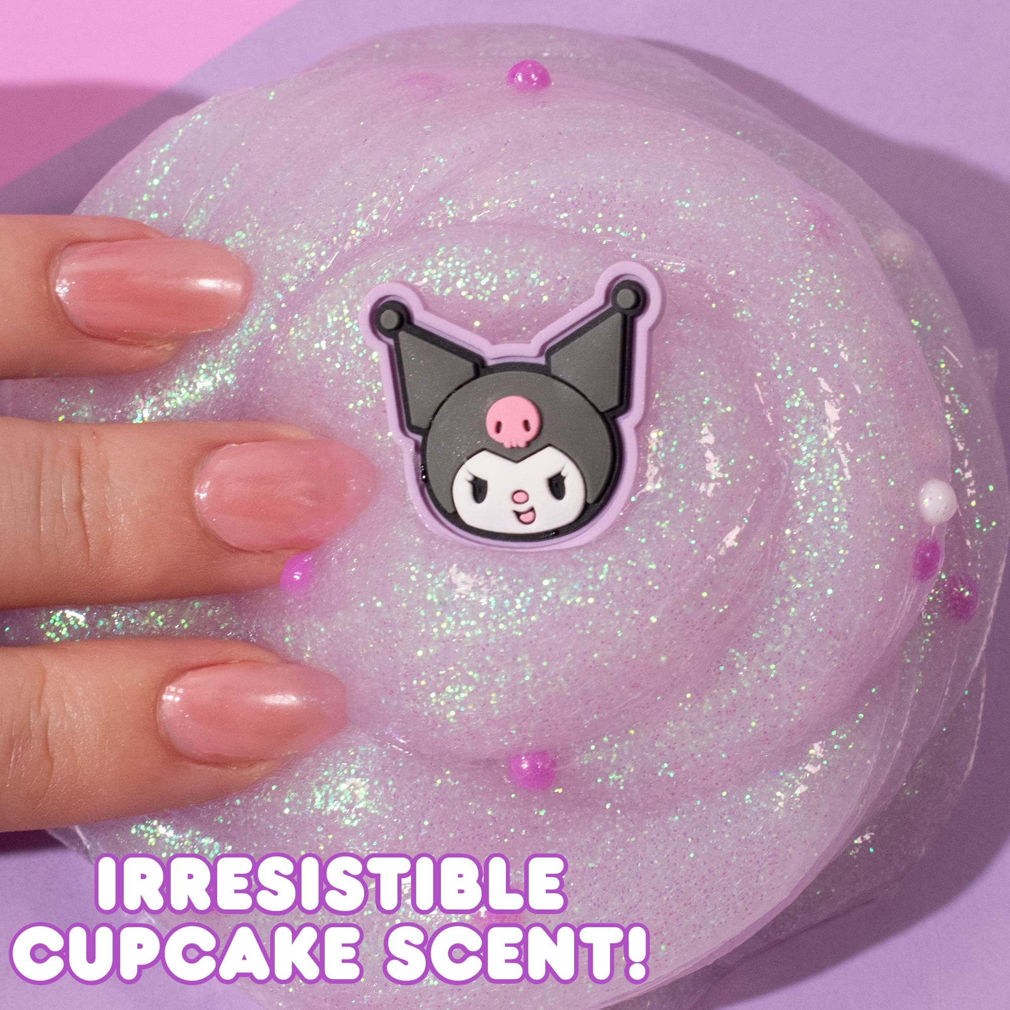 Kuromi SLIMYGLOOP Jar, 8 oz Purple & White Cake-Scented Slime, Includes Beads & Kuromi Charm, Sanrio Stuff, Hello Kitty Merch, Sanrio Slimes