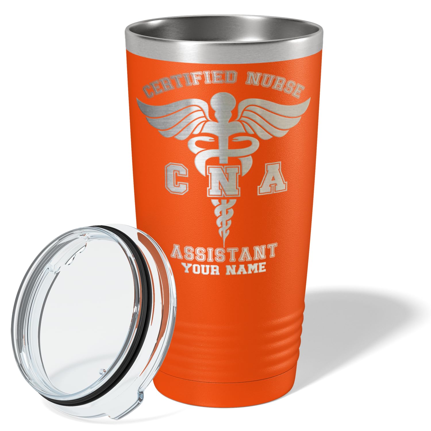 Personalized CNA Certified Nurse Assistant Gift on Orange 20 oz Stainless Steel Tumbler with Lid - Insulated Cup - Travel Mug