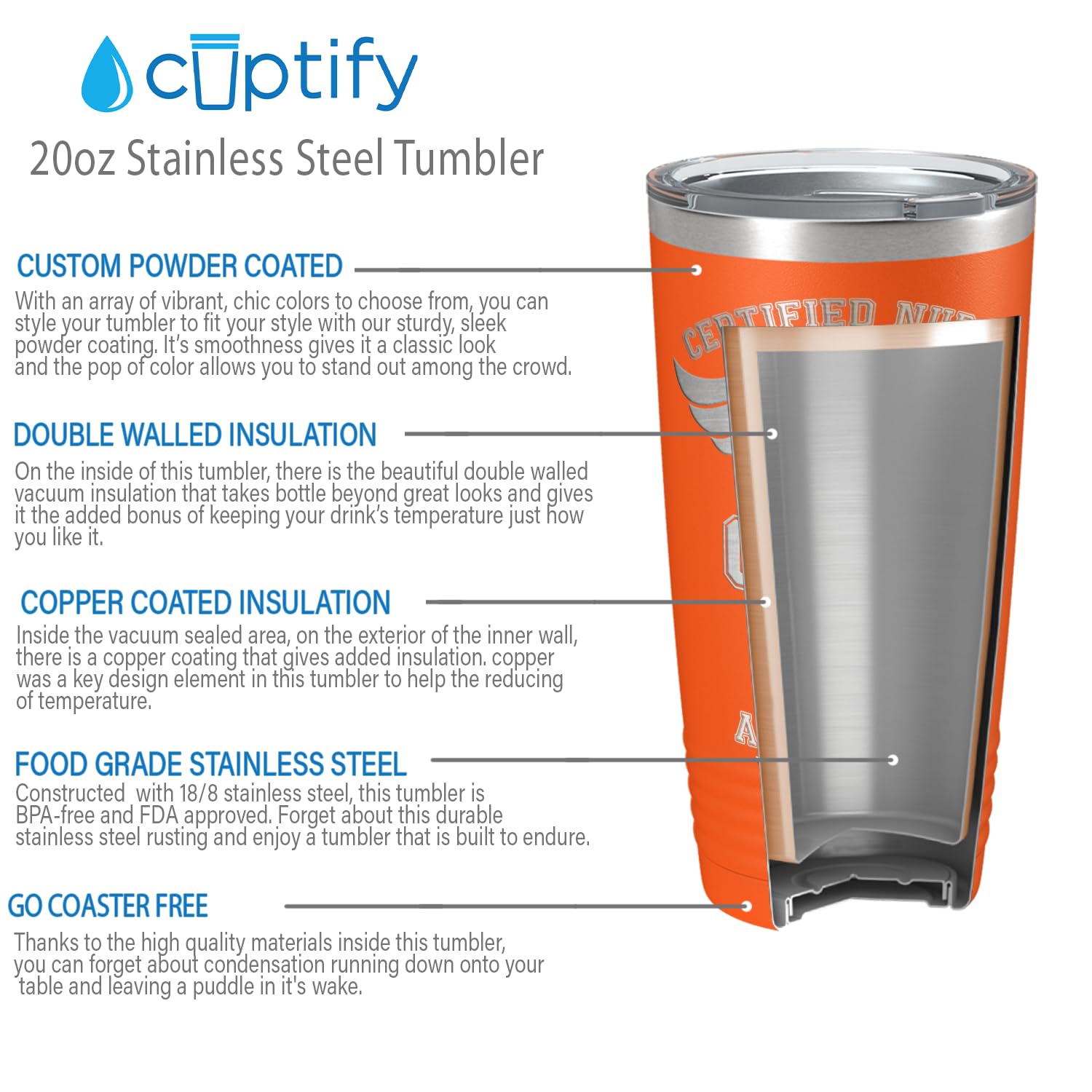 Personalized CNA Certified Nurse Assistant Gift on Orange 20 oz Stainless Steel Tumbler with Lid - Insulated Cup - Travel Mug