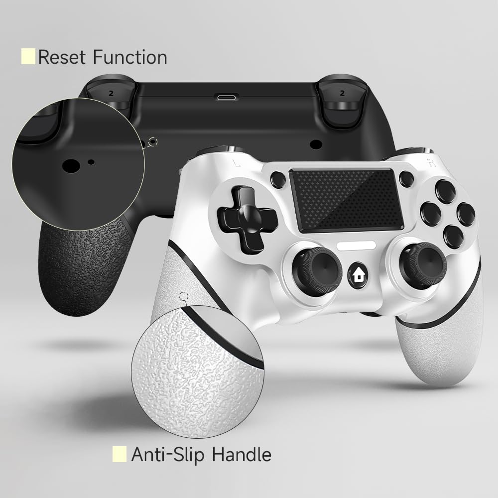AceGamer 2 Pack for PS4 Controller, Wireless Controller for PS4/Pro/Slim/PC, with Non-Slip Grip of Both Sides and 2 USB-C Cable! (Black and White)