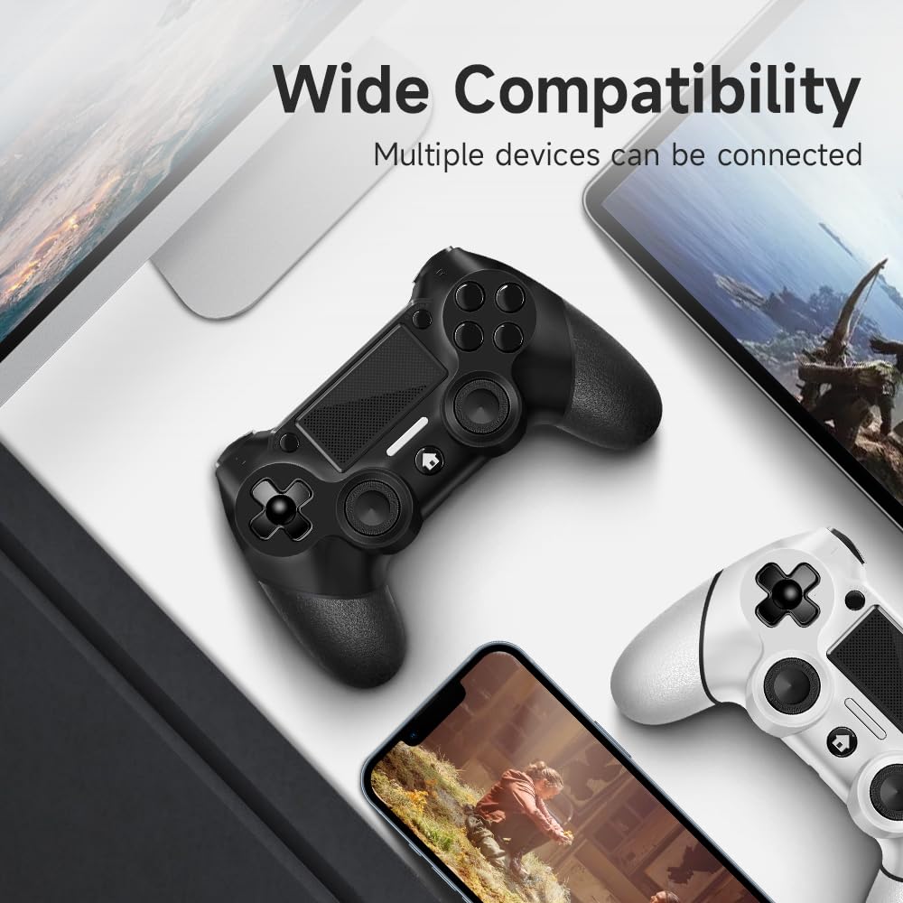 AceGamer 2 Pack for PS4 Controller, Wireless Controller for PS4/Pro/Slim/PC, with Non-Slip Grip of Both Sides and 2 USB-C Cable! (Black and White)