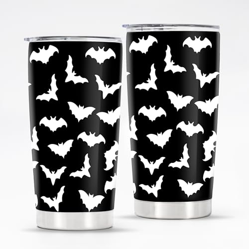 KERAOO Halloween Tumbler 20oz, Horror Tumbler, Gift for Men Women, Halloween Mug, Halloween Cup, Halloween Decoration (Bats), 6.89 inches x 3.42 inches x 2.87 inches