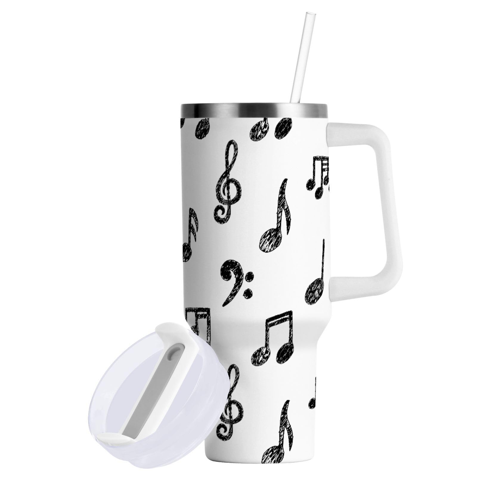 Blueangle 30 oz Music Notes Icon Tumbler with Handle and Straw Lid, Insulated Cup Reusable Stainless Steel Water Bottle Travel Mug(591)