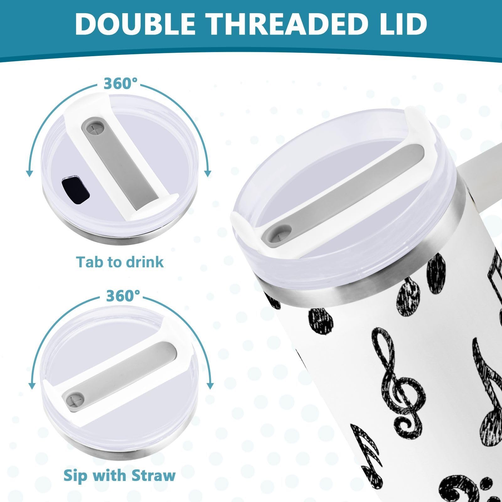 Blueangle 30 oz Music Notes Icon Tumbler with Handle and Straw Lid, Insulated Cup Reusable Stainless Steel Water Bottle Travel Mug(591)